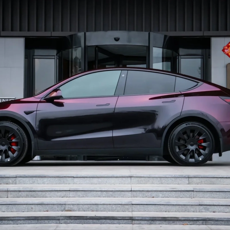 Tesla Glossy TPU Diamonds Black Red Paint Protection Film