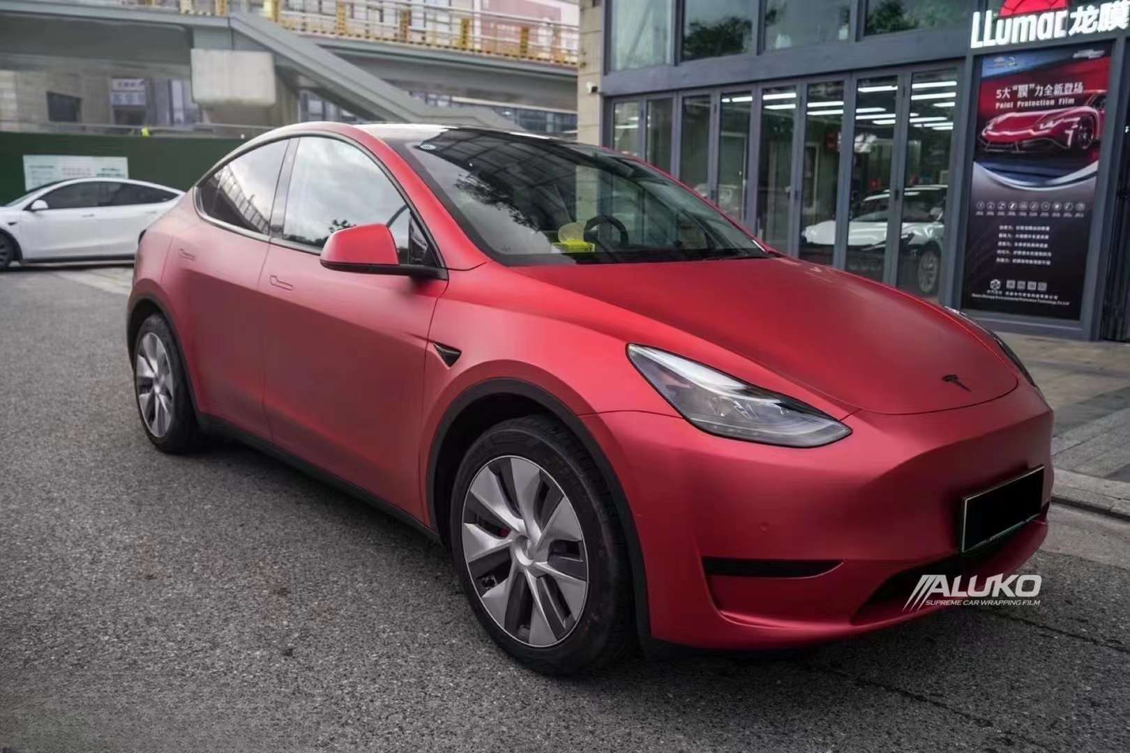 Tesla Model Y Wrap- Satin Chrome Prismatic Red | Carwraponline.com