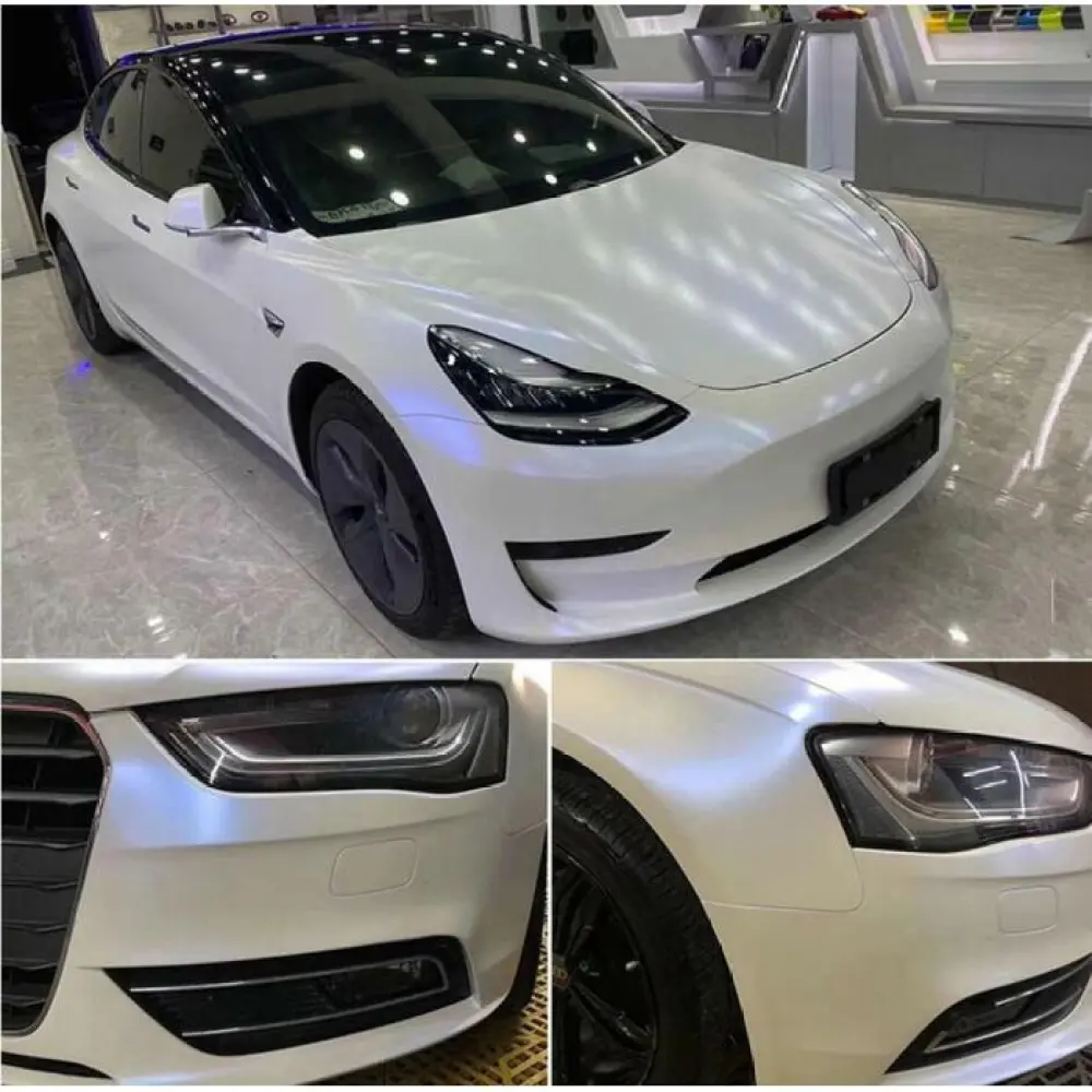 High-Quality Matte White Blue Pearl Wrap | Metallic Blue White Vinyl Wraps