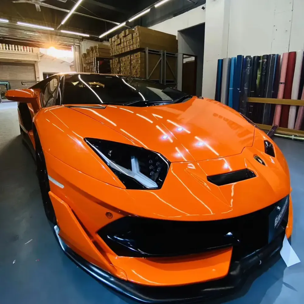 Gloss Candy Orange Vinyl Wrap|Glossy Candy Orange Car Wrap alukovinyl