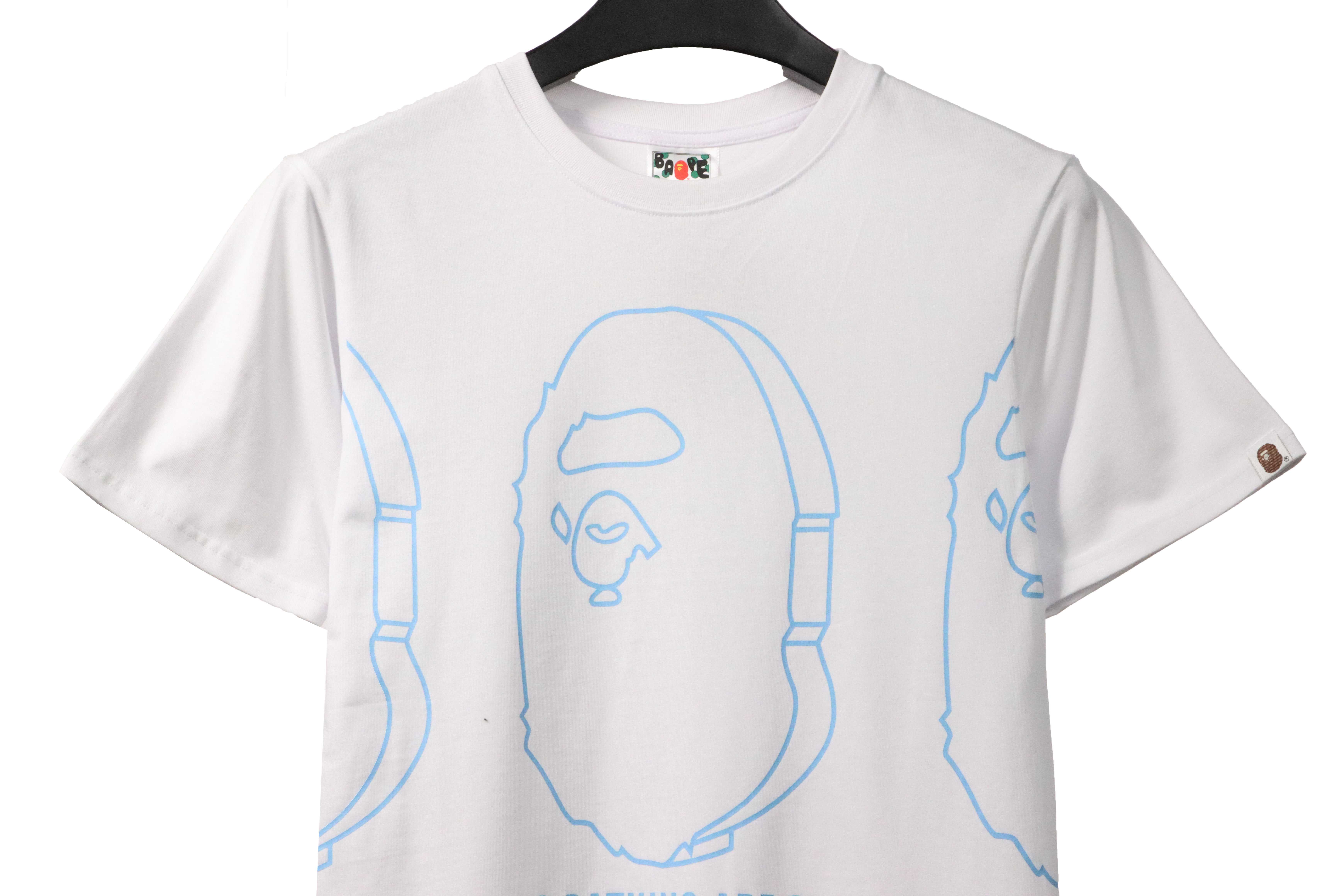 Top EM Sneakers Bape T-Shirt Line Drawing Ape Head White - emsneakers.com