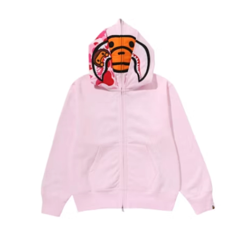 BAPE Milo Shark Full Zip Double Hoodie Hoodie (Silver Font Milo) Pink