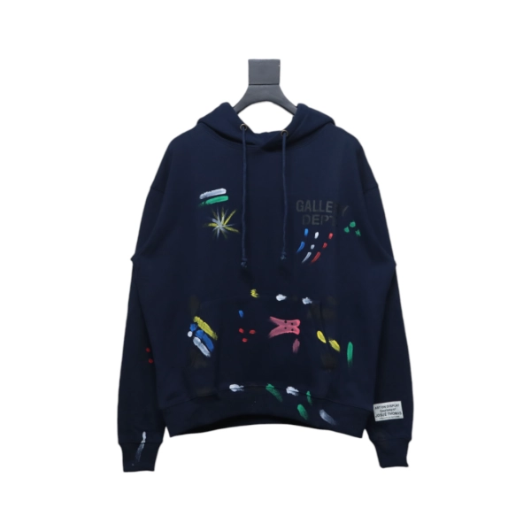 Gallery Dept. Splatter Letter Hoodie Dark Blue