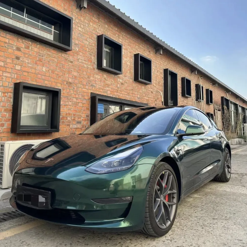 Tesla Model 3 Wrap，Best Ravoony Glossy Metal Flame Green Vinyl Car Wrap ...