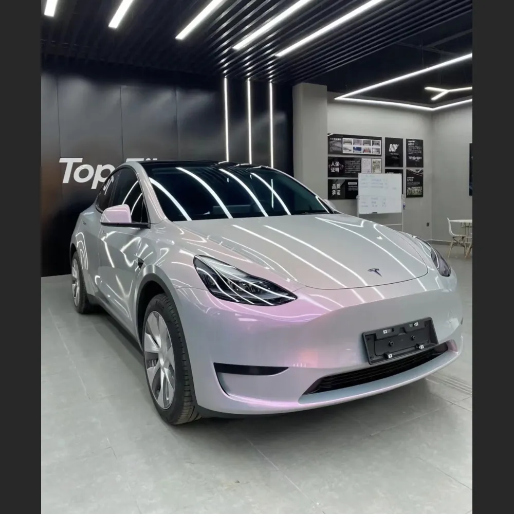 Tesla Model Y Wrap, Best Ravoony Twin Candy Grey Red Color Fliper Car ...