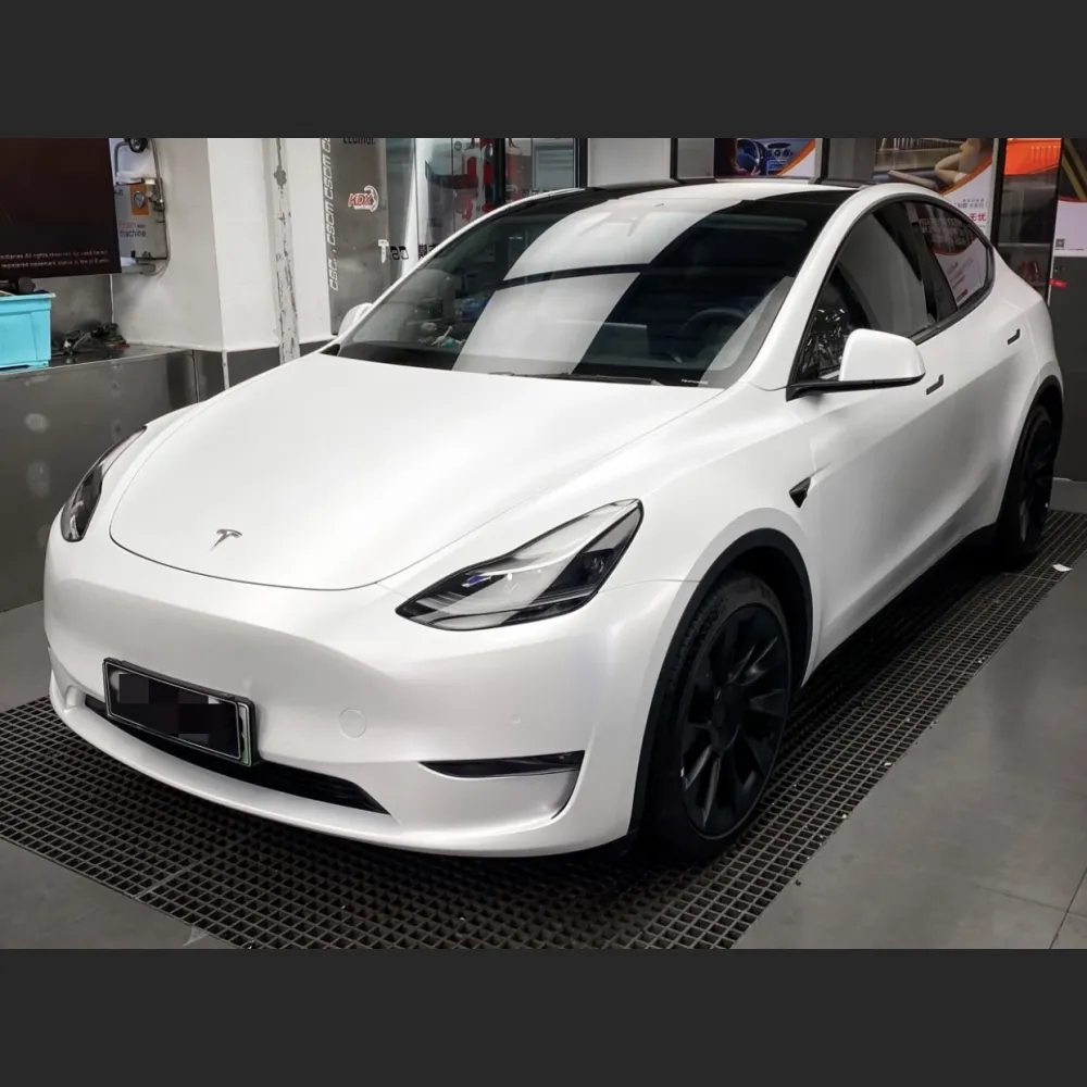 Tesla Model Y Wrap, Best Ravoony Satin White Car Wrap Tesla Model Y ...