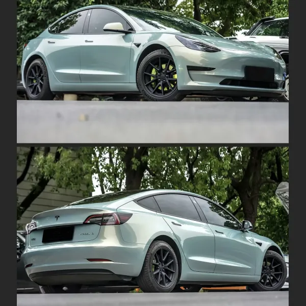 Tesla Model 3 Wrap,Best Ravoony Twin Candy Green Gold Car Vinyl Wrap ...