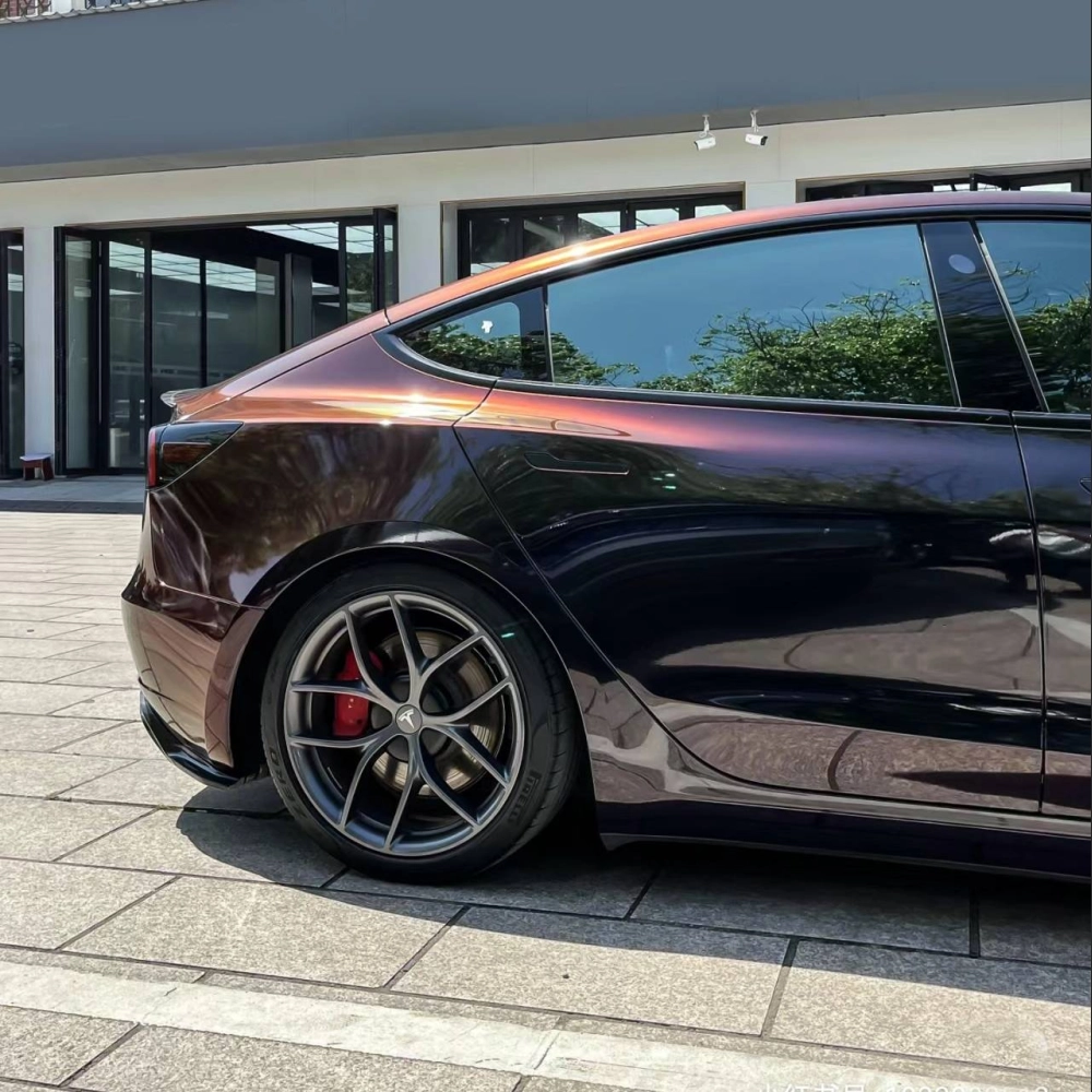 Tesla Model 3 Wrap, Best Ravoony Gloss Color Shift Rainbow Drift Black ...