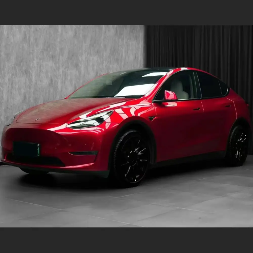 Tesla Model Y Wrap, Best Ravoony Gloss Liquid Ruby Red Vinyl Car Wrap ...