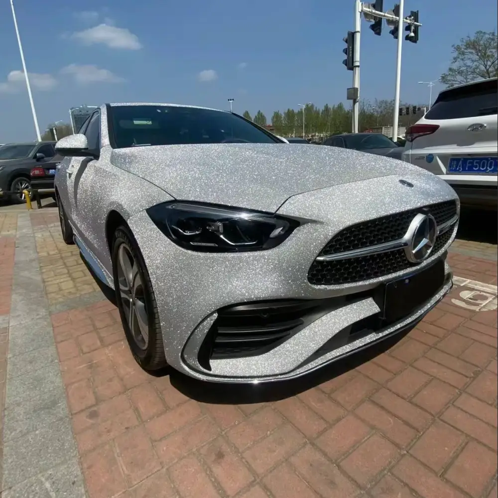 Silver Car Vinyl Wrap, Best Ravoony Plus Super Glitter Silver Car Vinyl ...