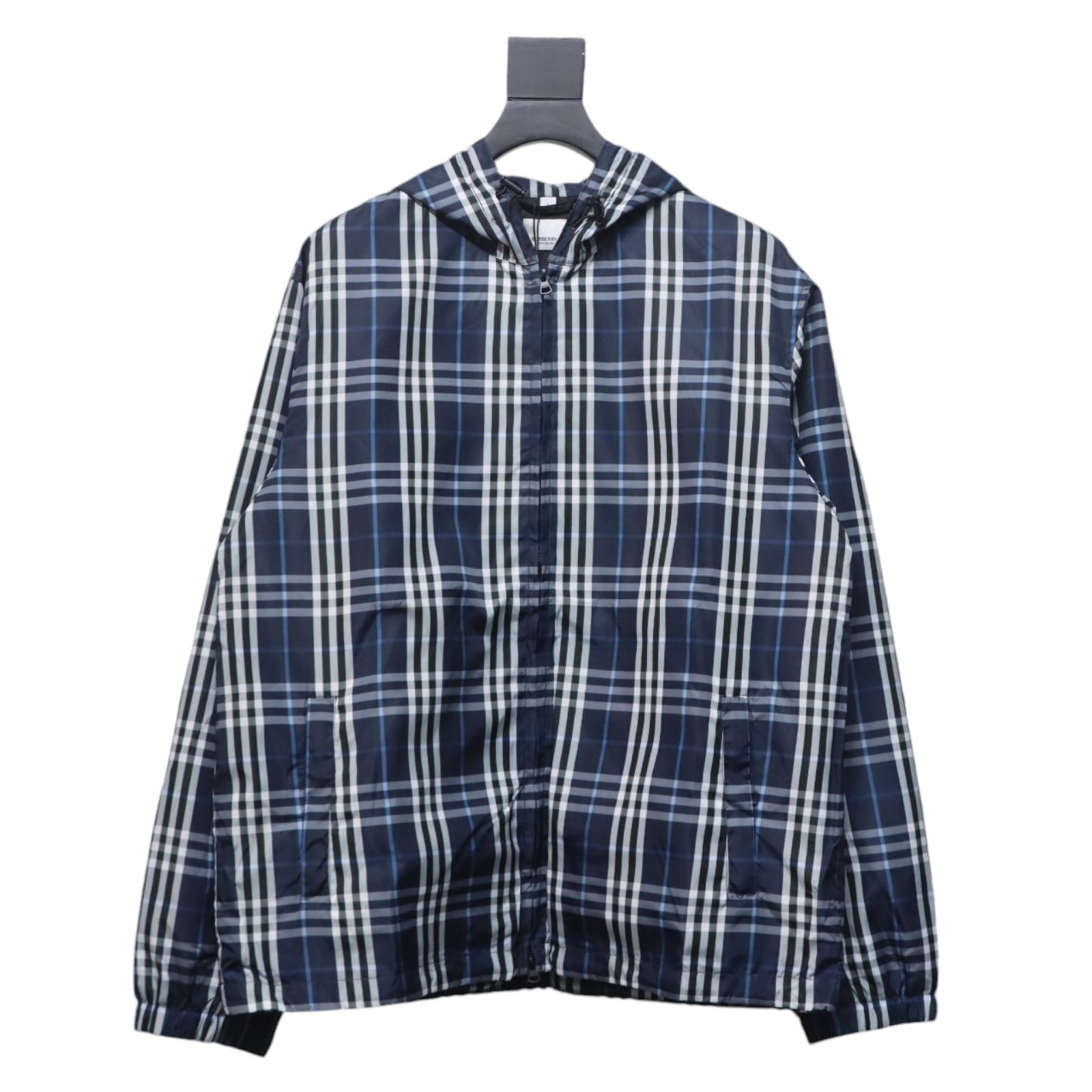 Fake Burberry Blue And White Check Hooded Jacket From Obo Sneaker