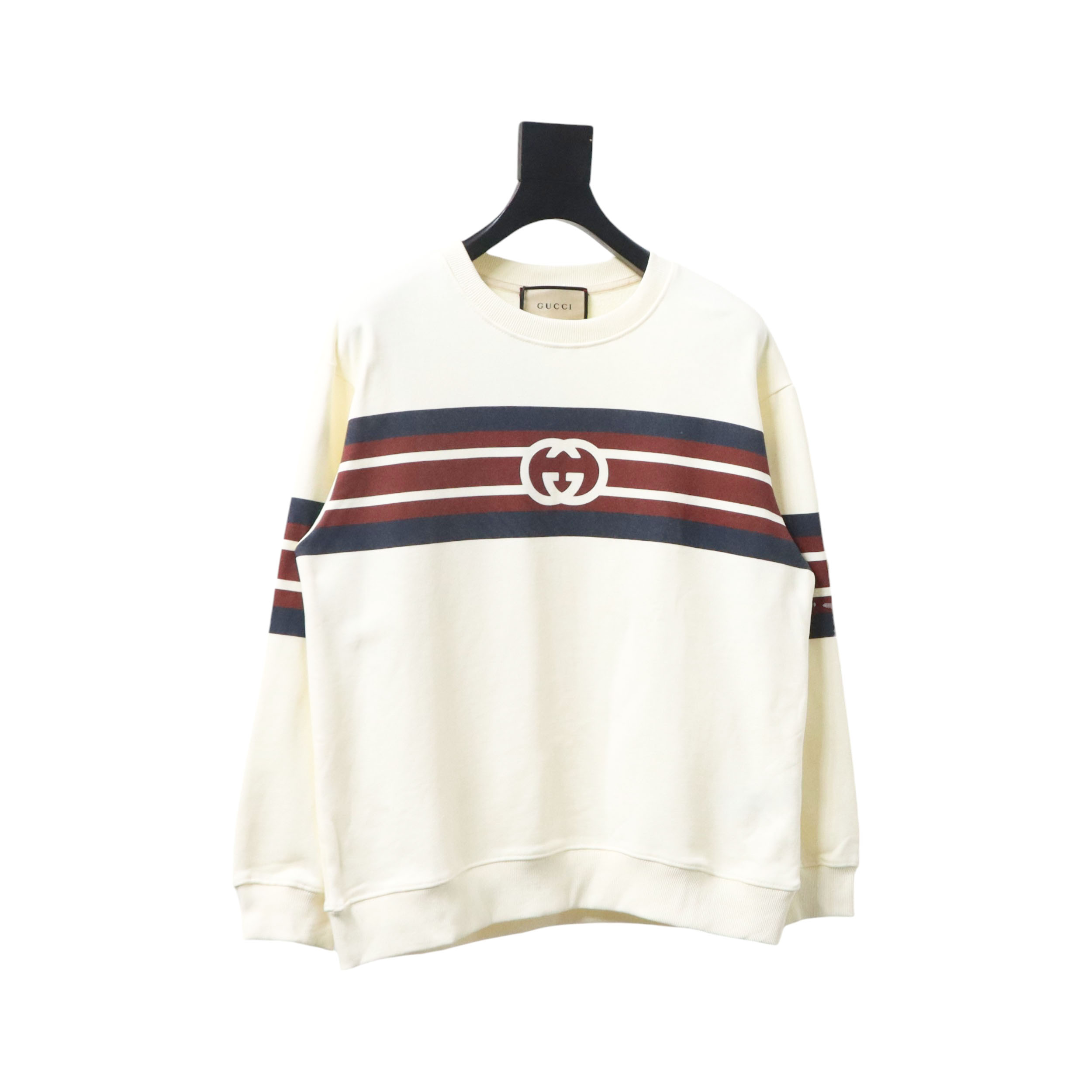 Fake Gucci 24Fw Double G Interlocking Striped Print Crew Neck Sweatshirt From Obo Sneaker