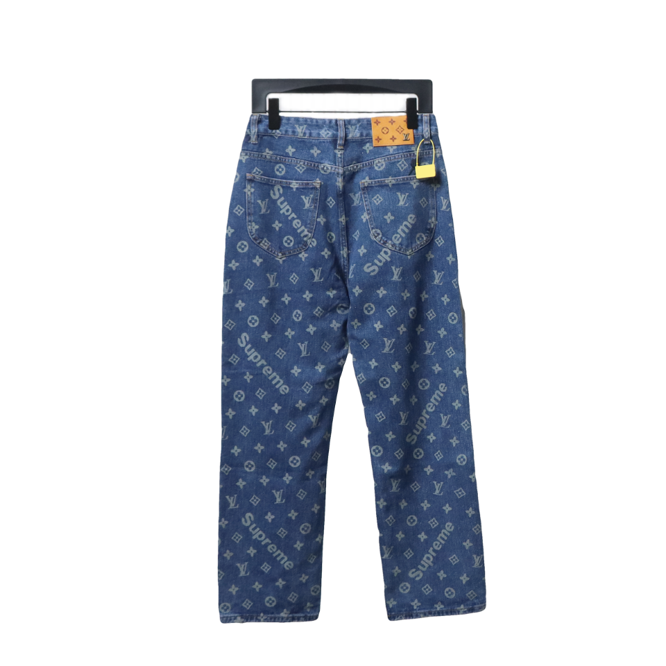 Louis Vuitton x Supreme Monogram Print Denim Trousers Blue From Obo Sneaker