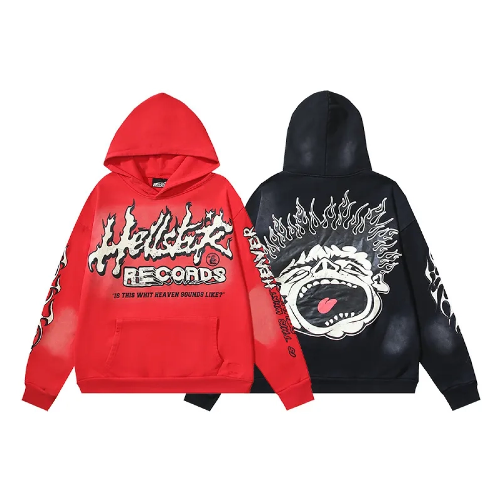 Hellstar Hell Red Flare star Retro washed distressed Print Hoodie #2030 ...