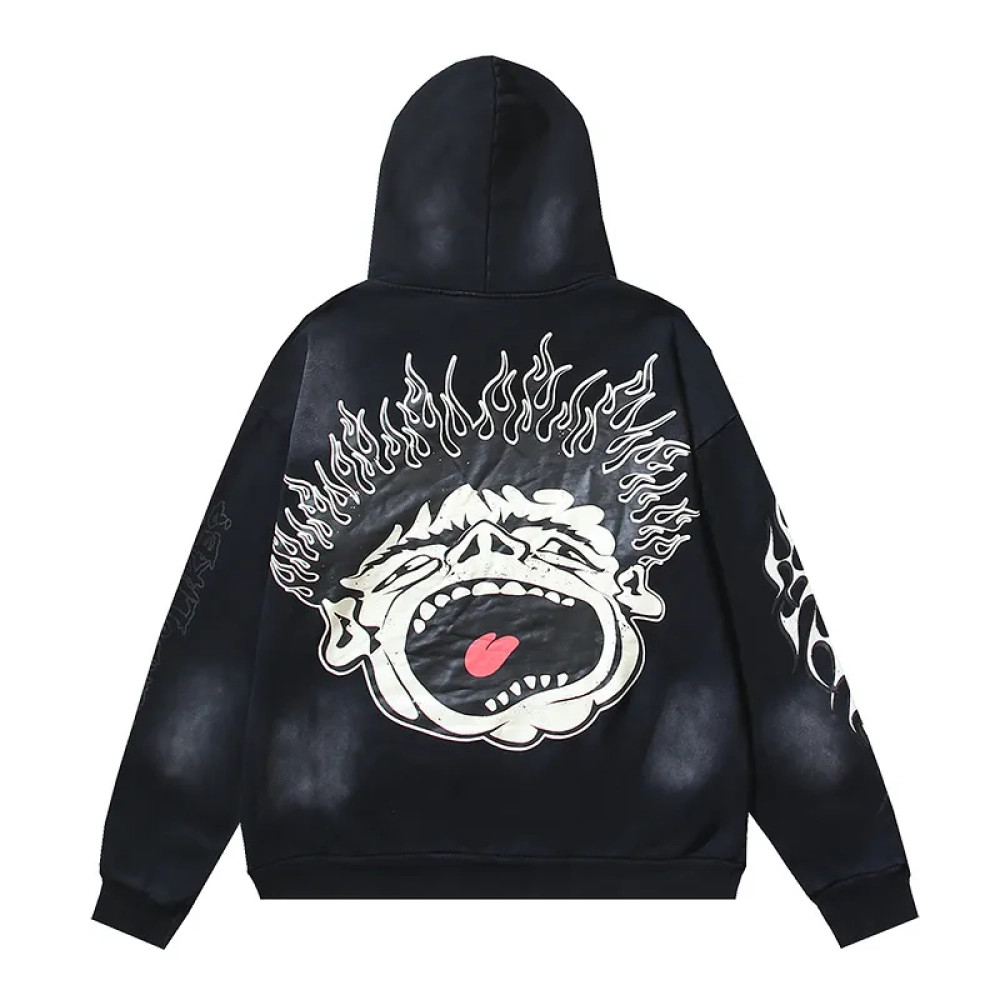 Hellstar Hell Red Flare star Retro washed distressed Print Hoodie #2030 ...
