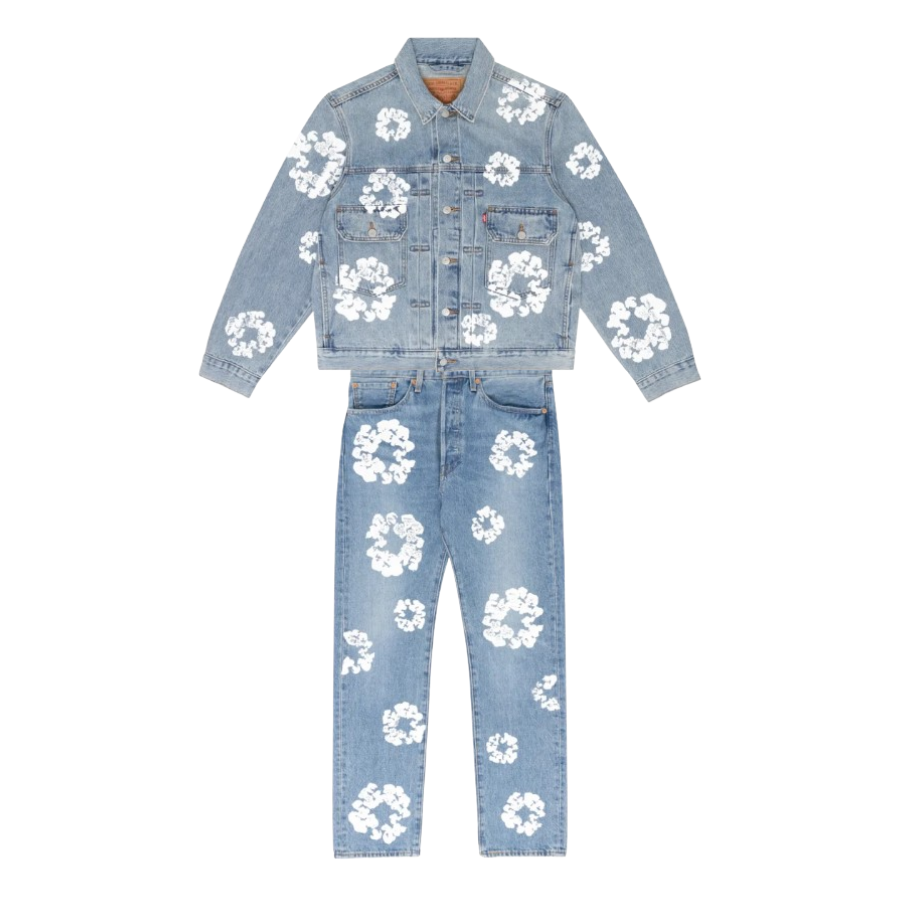 Denim Tears Type - 2 All Over Wreath Light Wash Jacket + Denim Tears ...