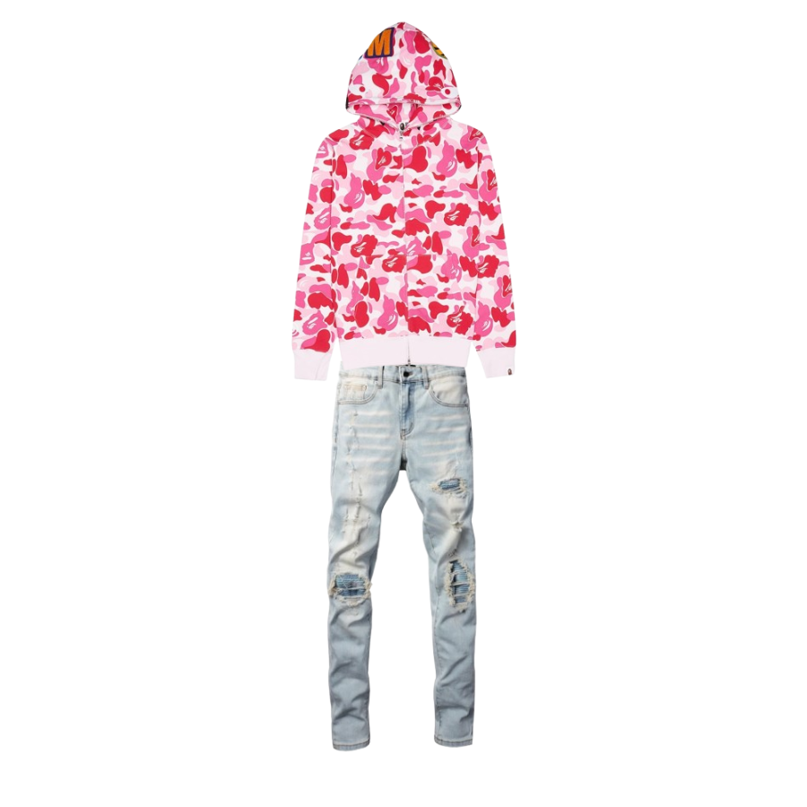 BAPE ABC Camo Shark Full Zip Hoodie Pink + Amiri Jean 6645-1 From Obo ...