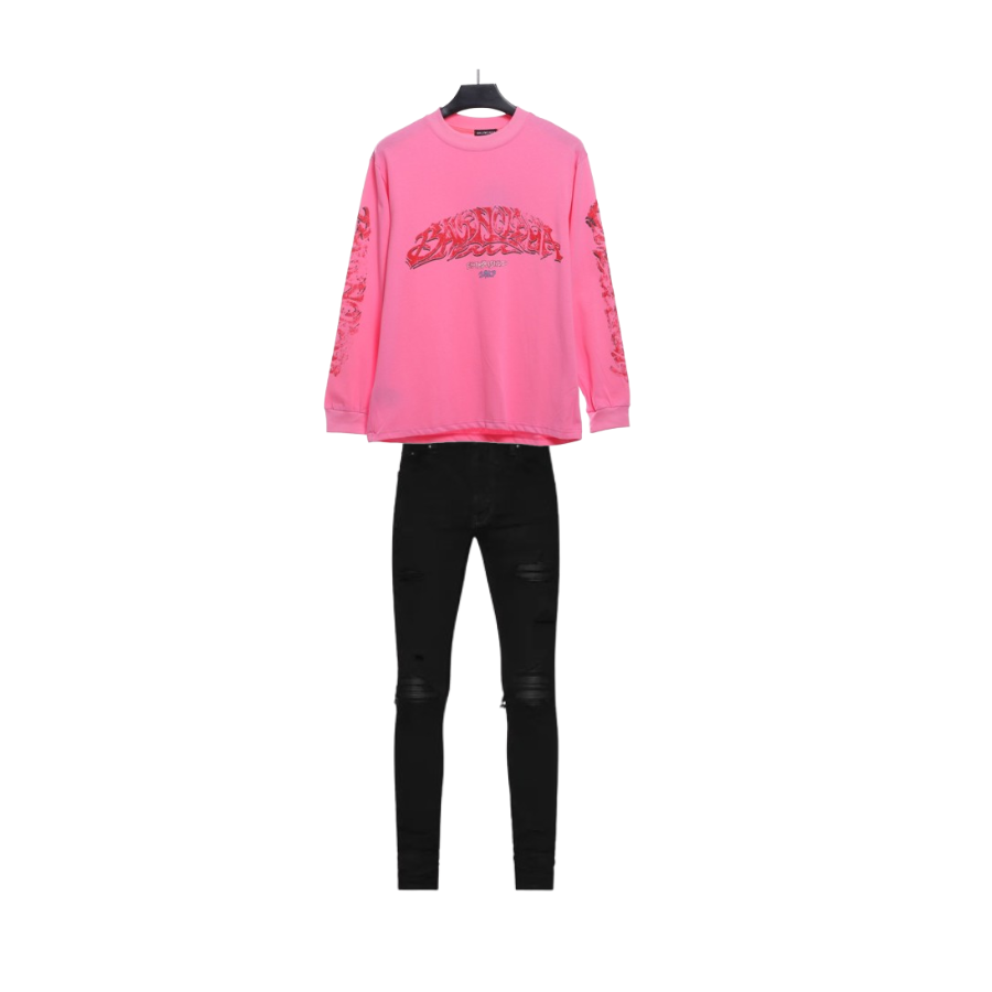 Balenciaga Flame Letter Graffiti Long Sleeve T + Amiri Black MX1 Jeans ...