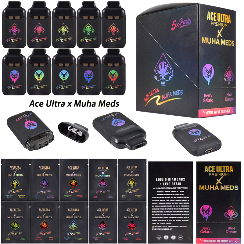 Poland Stock Ace Ultra Muha Meds Disposable 1g Dual Flavor Vape With Screen