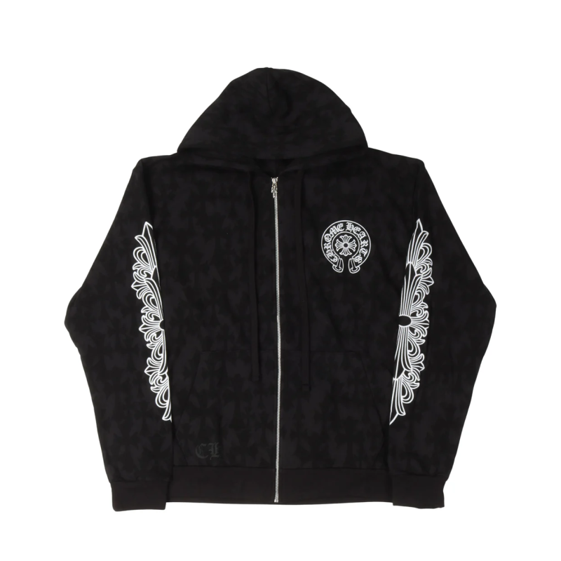 Chrome Hearts Cemetery Cross Horseshoe Logo Zip-Up Hoodie