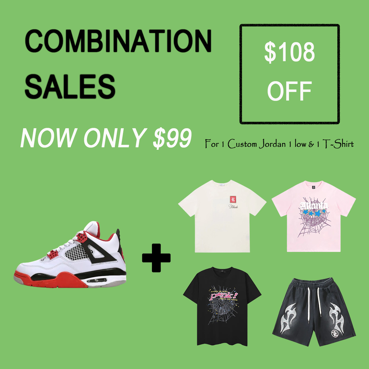Nice Kicks Combination Sales Jordan 4 Retro Fire Red Replica & T-shirt ...