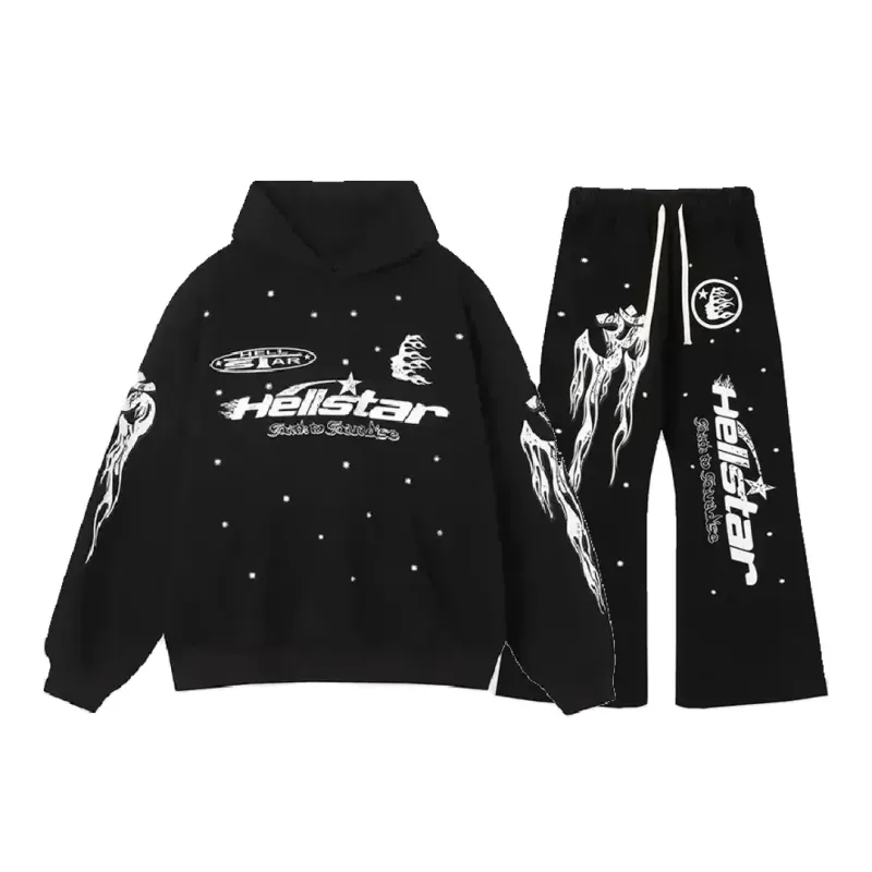 Fake Hellstar Graphics Tracksuit Oversized|Reps Hellstar Tracksuit Black