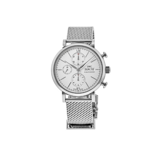 Pkstockx IWC Portofino Chronograph Silver Dial Mesh Bracelet Men's ...