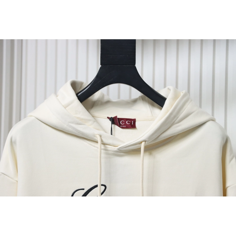 Gucci Musical Note Signature Logo Letter Embroidered Hoodie Apricot ...