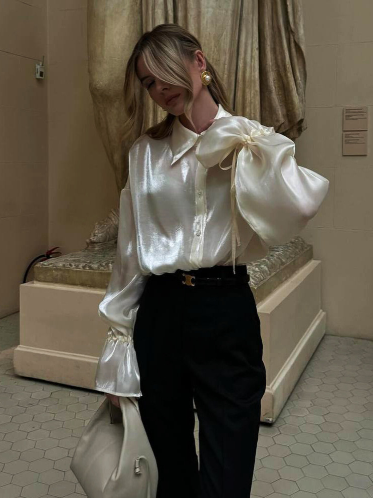 Designsoo Champagne Satin Blouse for Women