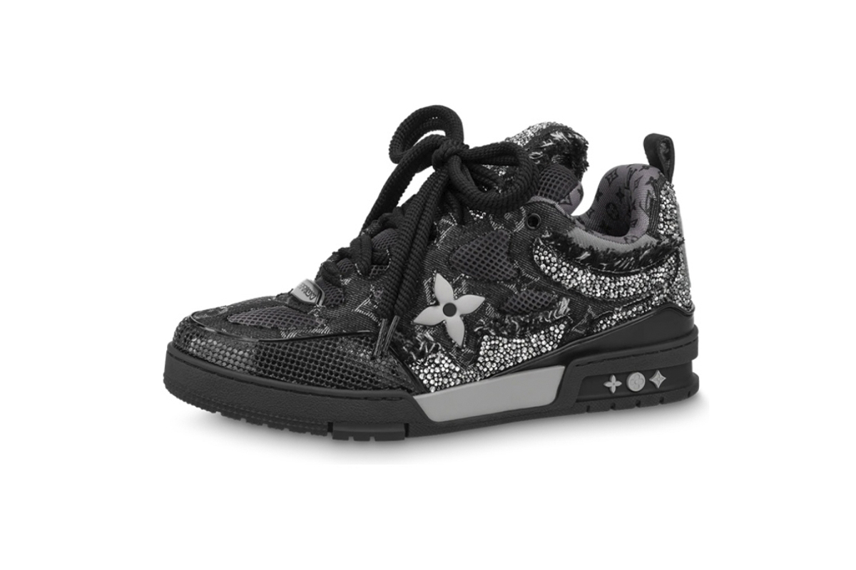 Buy Louis Vuitton LV Skate Trainer Black Swarovski Monogran 1ABMHV | Coco Shoes Official | Coco ...
