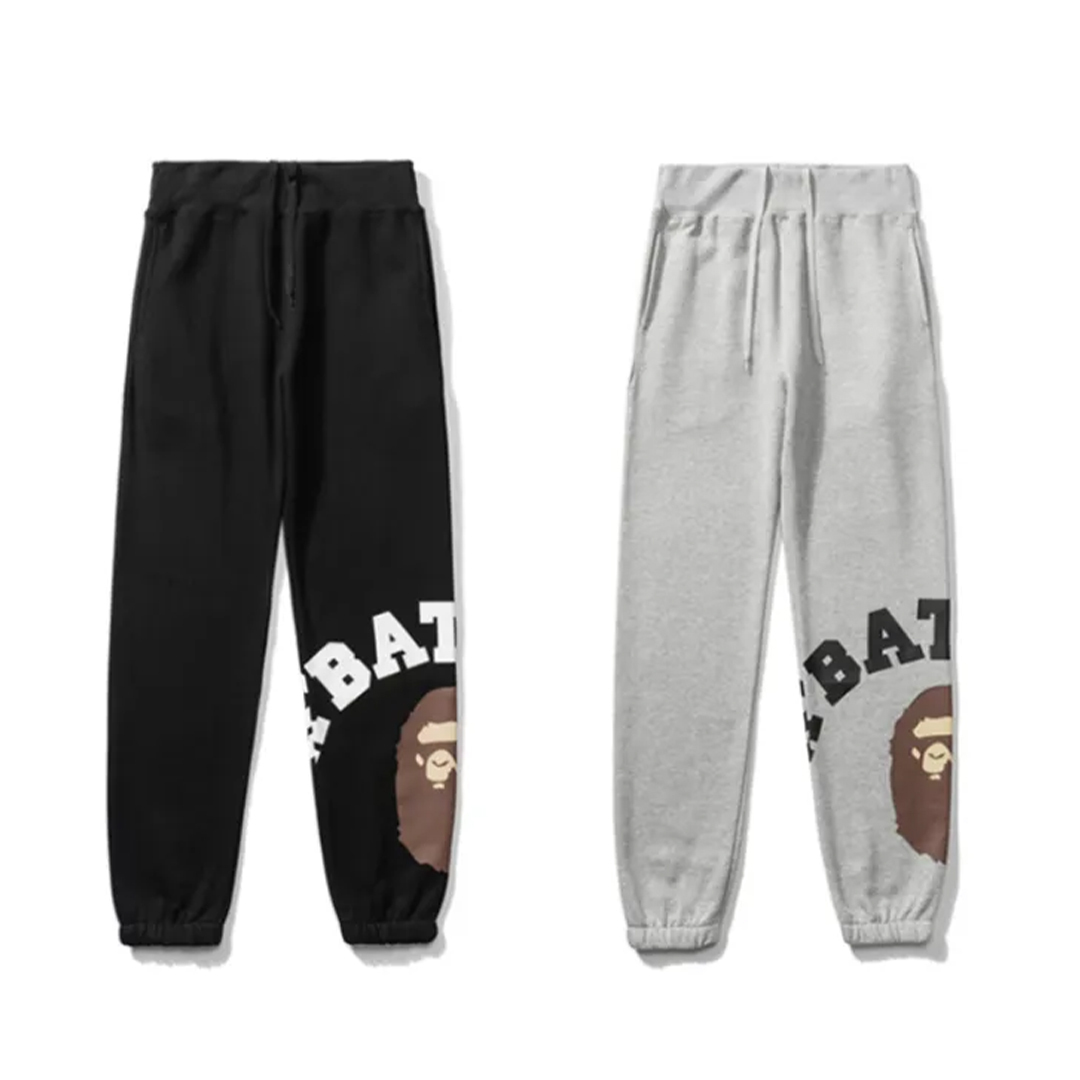 Buy Bape Letter Print Solid Color Sports Trousers Black & Grey | Coco ...