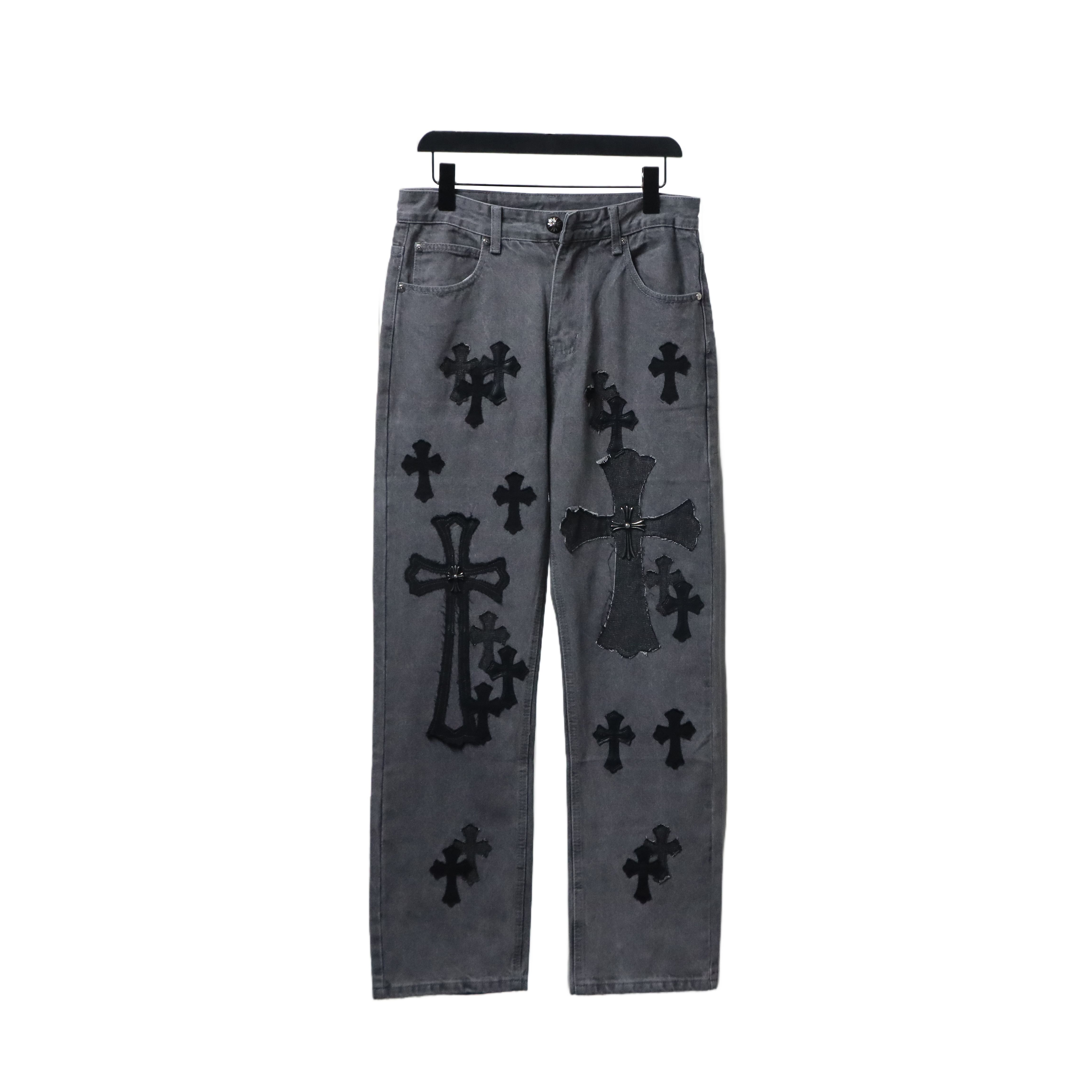 Buy Come hearts X SexRecords Metal Cross Patch Jeans Distressed Gray ...