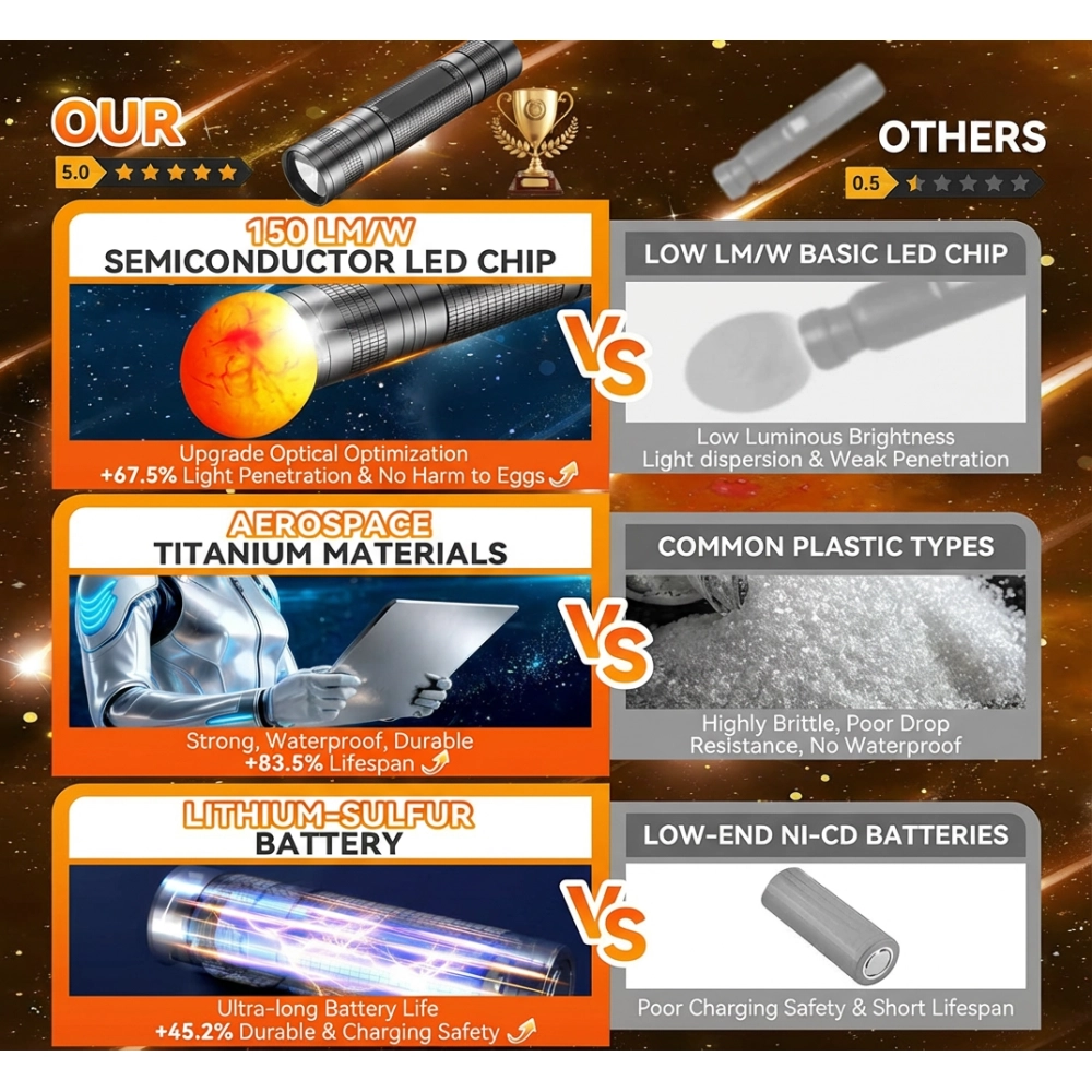 Professional Titanium Egg Candler | Waterproof High-Intensity LED Tester