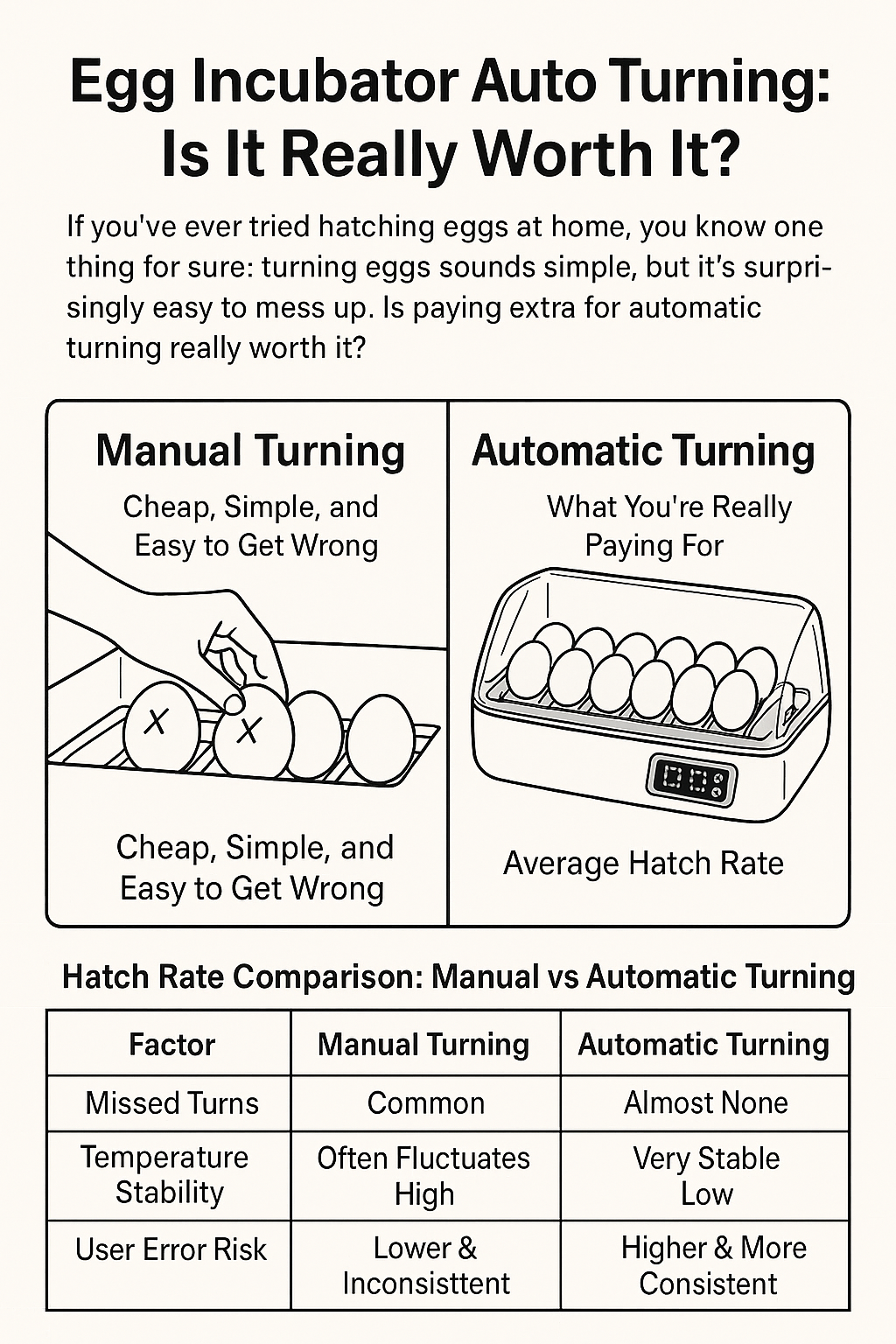 Auto-Turn vs Hand-Turn: Boost Hatch Rates (Egg Incubator)
